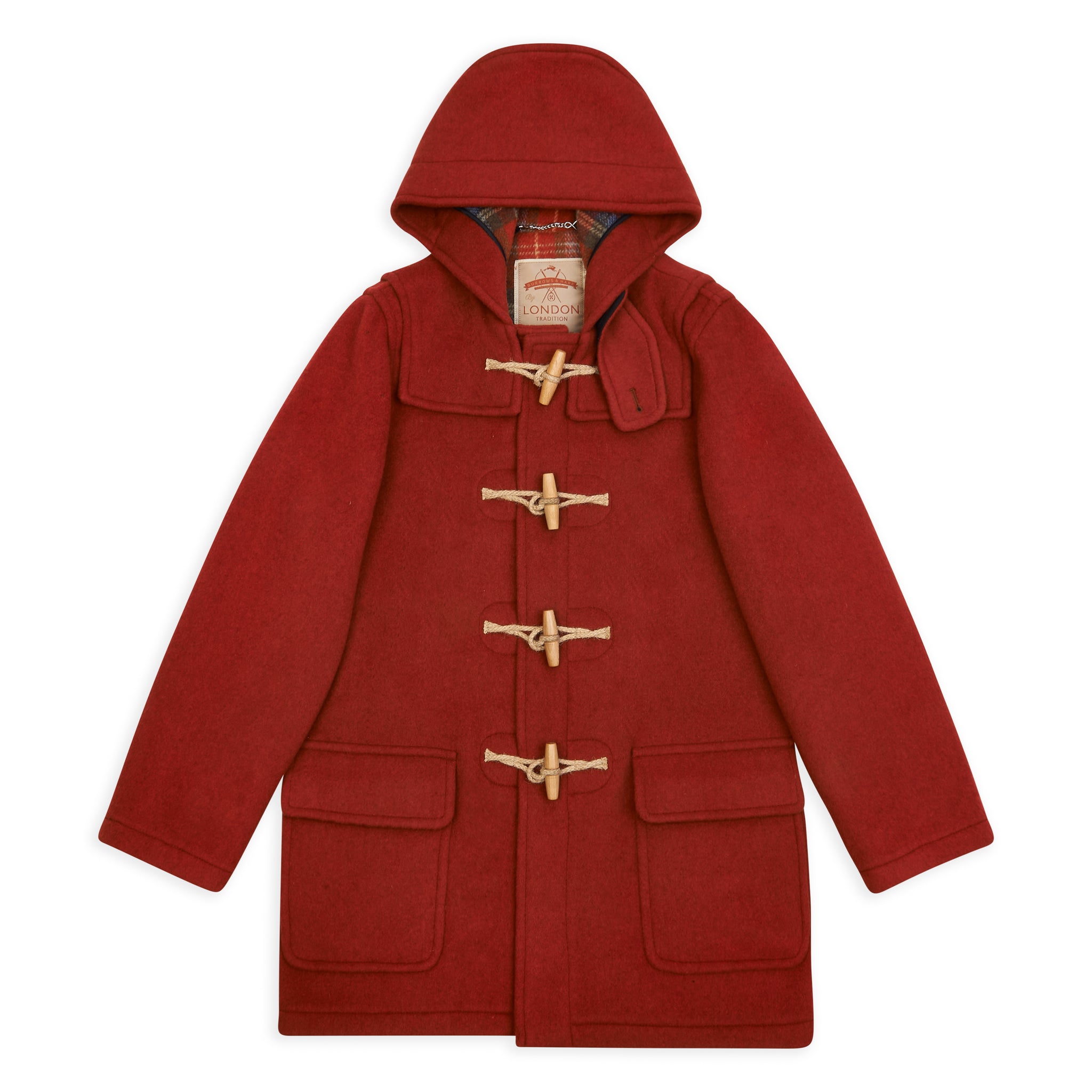 Water Repellent Wool Duffle Coat Red Twill - Burrows & Hare