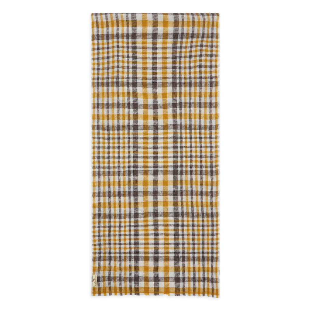 Burrows & Hare Cashmere & Merino Wool Scarf - Tartan Mustard & Brown